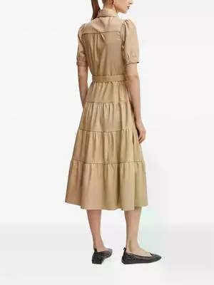 MORGAN Tiered Buttoned Dress With Puff Sleeves And Belt