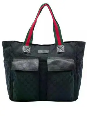 Gucci Gg Canvas Web Double Pocket Tote Bag - Black