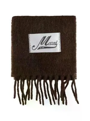 Marni Logo-patch Fringed Scarf - Brown