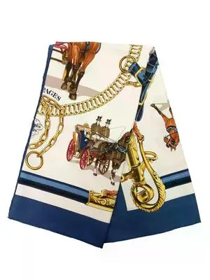 Hermès 20th Century Equipages Silk Scarf 90 Scarves - White