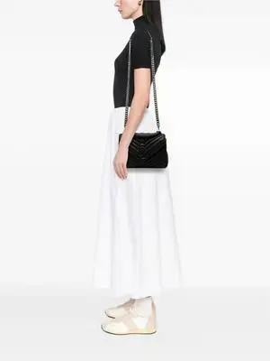 Saint Laurent Medium Chevron Sheepskin Monogram College Satchel - Black