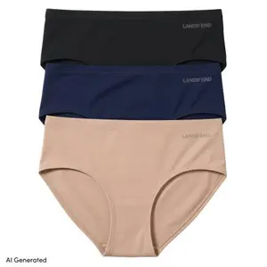 LANDS' END Brief True Solutions Light Weight Microfiber Basics 3 Pack Panties - Clay/navy/blk