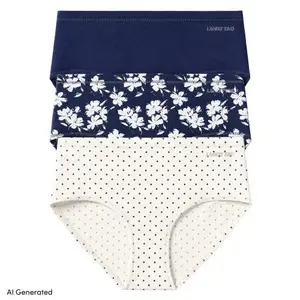 LANDS' END Brief True Solutions Light Weight Microfiber Basics 3 Pack Panties - Ivrdot/flor/nvy
