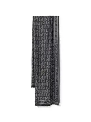 Liu Jo Logo-jacquard Frayed Scarf - Black
