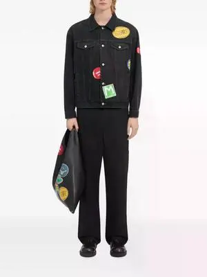 MAISON MARGIELA Black Denim Trucker Jacket With Souvenir Stickers Print