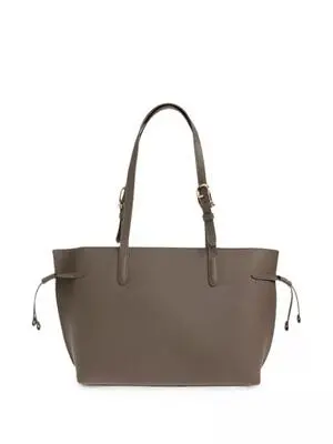 Furla Grainy Leather Tote Bag With Drawstring Details - Brown