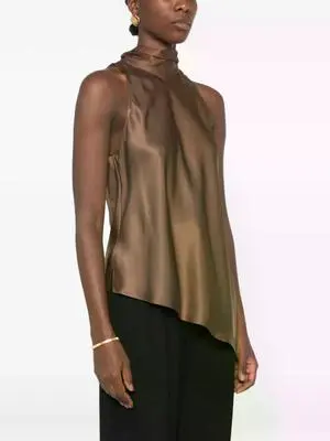 Brunello Cucinelli Asymmetrical Tie-neck Sleeveless Top - Brown