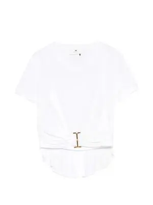 Elisabetta Franchi Ruched Waist Cotton T-shirt - White