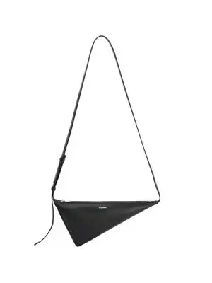 JIL SANDER Triangle Leather Messenger Bag - Black