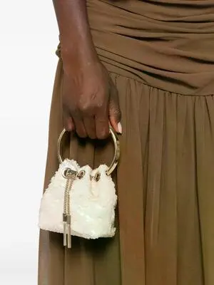 JIMMY CHOO Mini Bon Bon Sequin-embellished Bucket Bag - Neutrals
