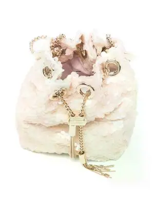 JIMMY CHOO Mini Bon Bon Sequin-embellished Bucket Bag - Neutrals