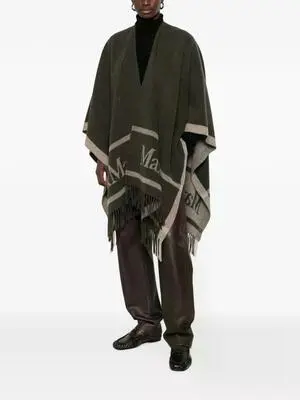 Max Mara Logo Intarsia Fringed Poncho Coat
