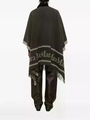 Max Mara Logo Intarsia Fringed Poncho Coat