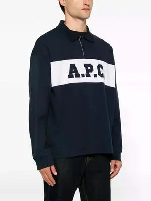 A.p.c. Logo-print Long-sleeve Polo Shirt - Blue