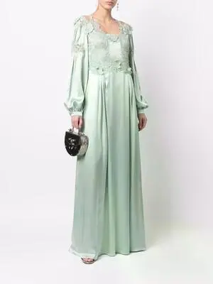 Alberta Ferretti Silk Gown With Floral Lace Detail