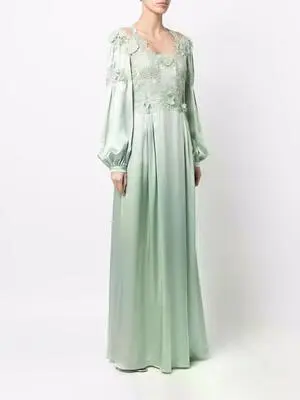 Alberta Ferretti Silk Gown With Floral Lace Detail