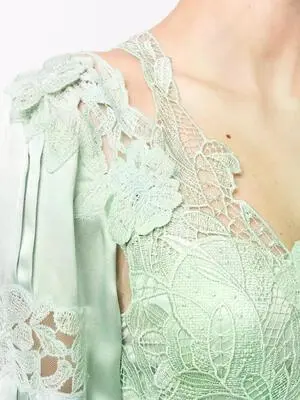 Alberta Ferretti Silk Gown With Floral Lace Detail
