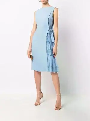 Alberta Ferretti Sleeveless Boat Neck Midi Dress With Ruffle Detail