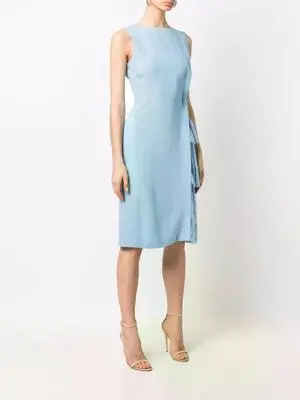 Alberta Ferretti Sleeveless Boat Neck Midi Dress With Ruffle Detail