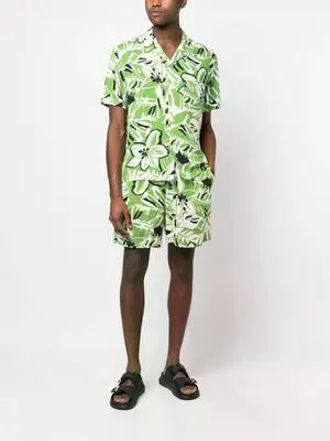 Palm Angels Floral Print Logo Waistband Shorts