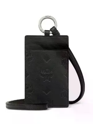 Mcm Embossed-monogram Lanyard Card Holder - Black