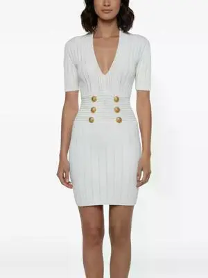 Balmain Knit Mini Dress With Lion Head Buttons