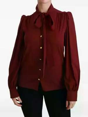 Dolce & Gabbana Silk High Neck Bow-tie Puff Sleeve Blouse
