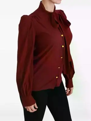 Dolce & Gabbana Silk High Neck Bow-tie Puff Sleeve Blouse