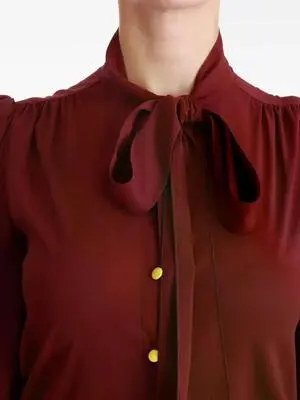 Dolce & Gabbana Silk High Neck Bow-tie Puff Sleeve Blouse