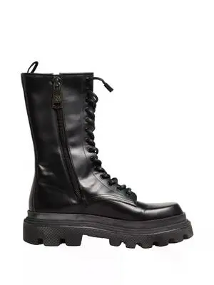 Dolce & Gabbana Leather Combat Boots With Lace-up And Zip Fastening