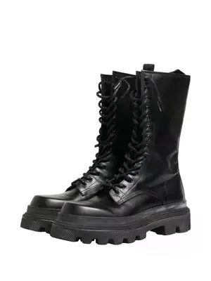 Dolce & Gabbana Leather Combat Boots With Lace-up And Zip Fastening