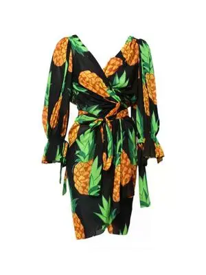 Dolce & Gabbana Pineapple Print V-neck Mini Dress