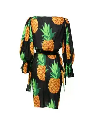 Dolce & Gabbana Pineapple Print V-neck Mini Dress