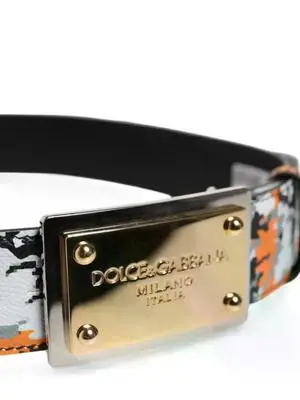 Dolce & Gabbana Camouflage Print Logo Plaque Leather Belt