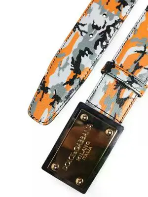 Dolce & Gabbana Camouflage Print Logo Plaque Leather Belt
