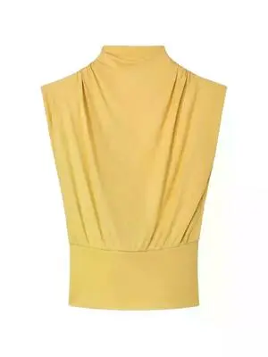 RETORI Sleeveless Draped Mock Neck Top With Button Detail
