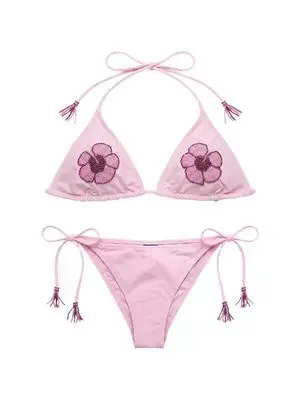 MC2 SAINT BARTH Floral Patch Triangle Bikini - Pink