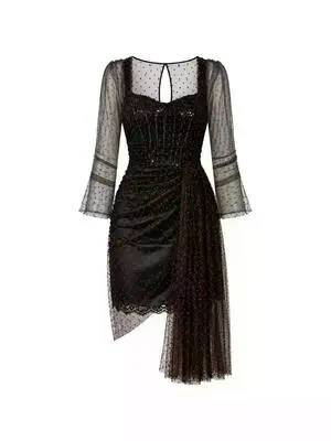 Dolce & Gabbana Lace-trimmed Polka Dot Sheath Mini Dress - Black