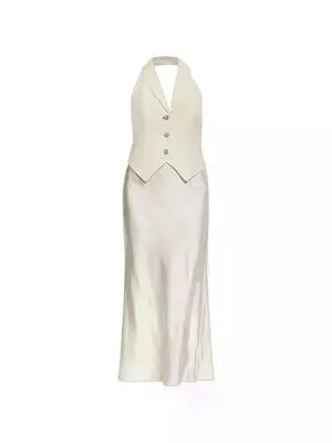 SELF-PORTRAIT Halterneck Satin Midi Dress
