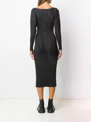 Sandro Ribbed Knit Sweetheart Neck Midi Dress With Button Detail