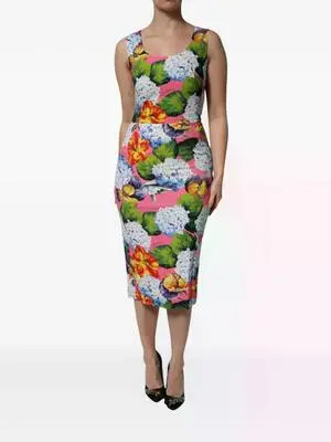 Dolce & Gabbana Sleeveless Floral Print Midi Dress - Pink