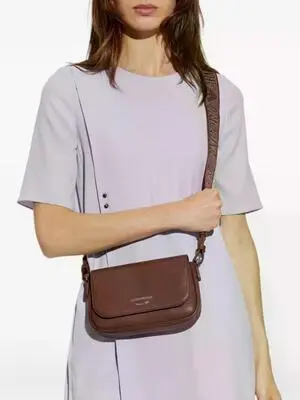 Emporio Armani Logo-print Pebbled-effect Shoulder Bag - Brown