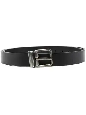 Dolce & Gabbana Leather Belt With Engraved Buckle - Black