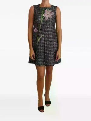 Dolce & Gabbana Floral Appliqué Houndstooth Mini Dress