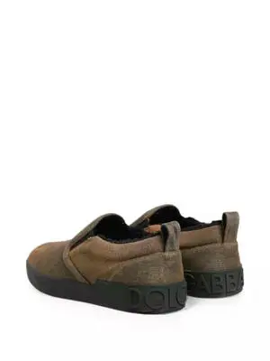 Dolce & Gabbana Distressed Denim Slip-on Sneakers