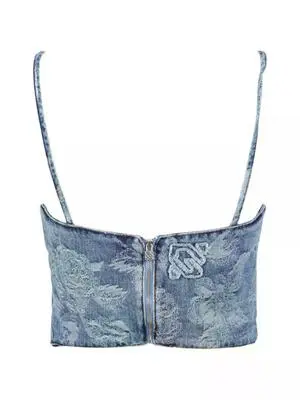 Giuseppe Di Morabito Floral Jacquard Denim Cropped Top