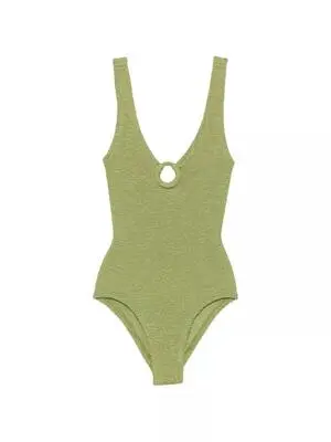 Hunza G Celine Crinkle Effect V-neck Swimsuit - Green