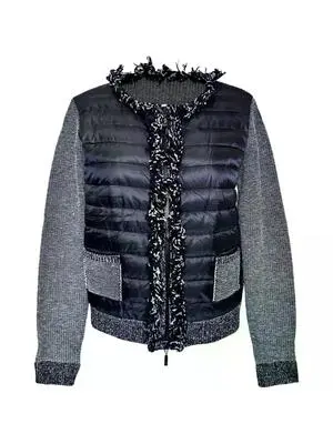 Moncler Down Jacket With Tweed Print And Raw-edge Trim