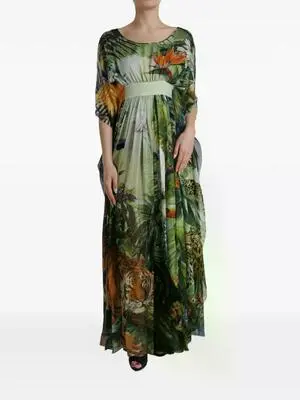 Dolce & Gabbana Jungle Print Silk Chiffon Maxi Dress