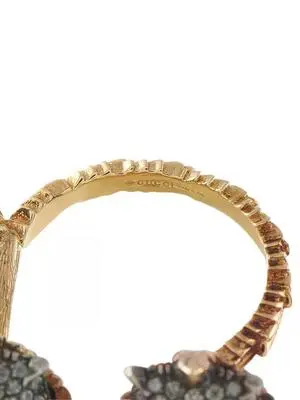 Gucci 18k Yellow Diamond And Pearl Feline Head Ring